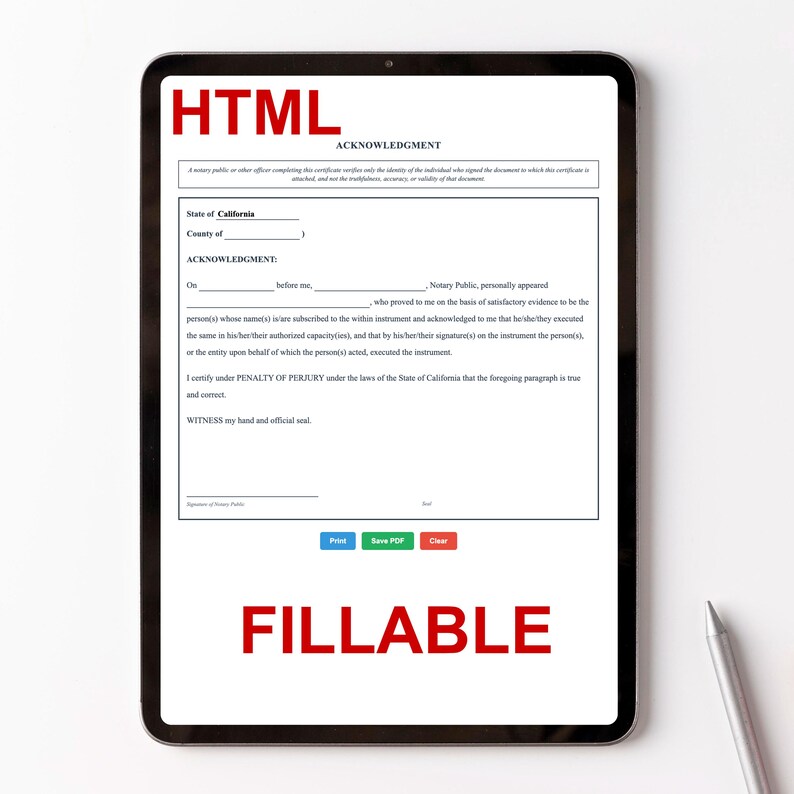 California Acknowledgment Notary Form Fillable - Etsy