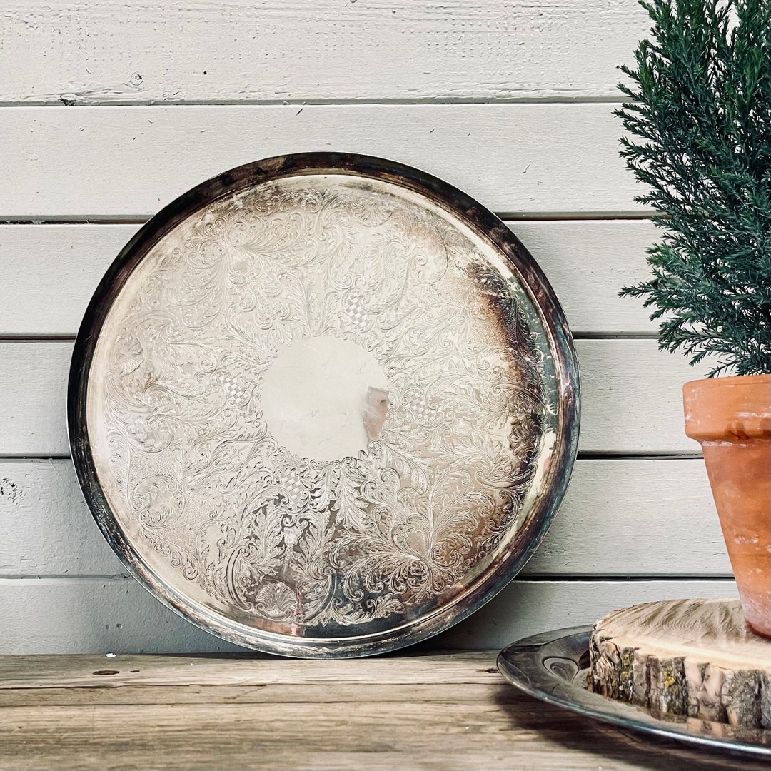 14 Footed Silver Plate on Copper Round Tray With Rim Frank Hawker Ltd ...