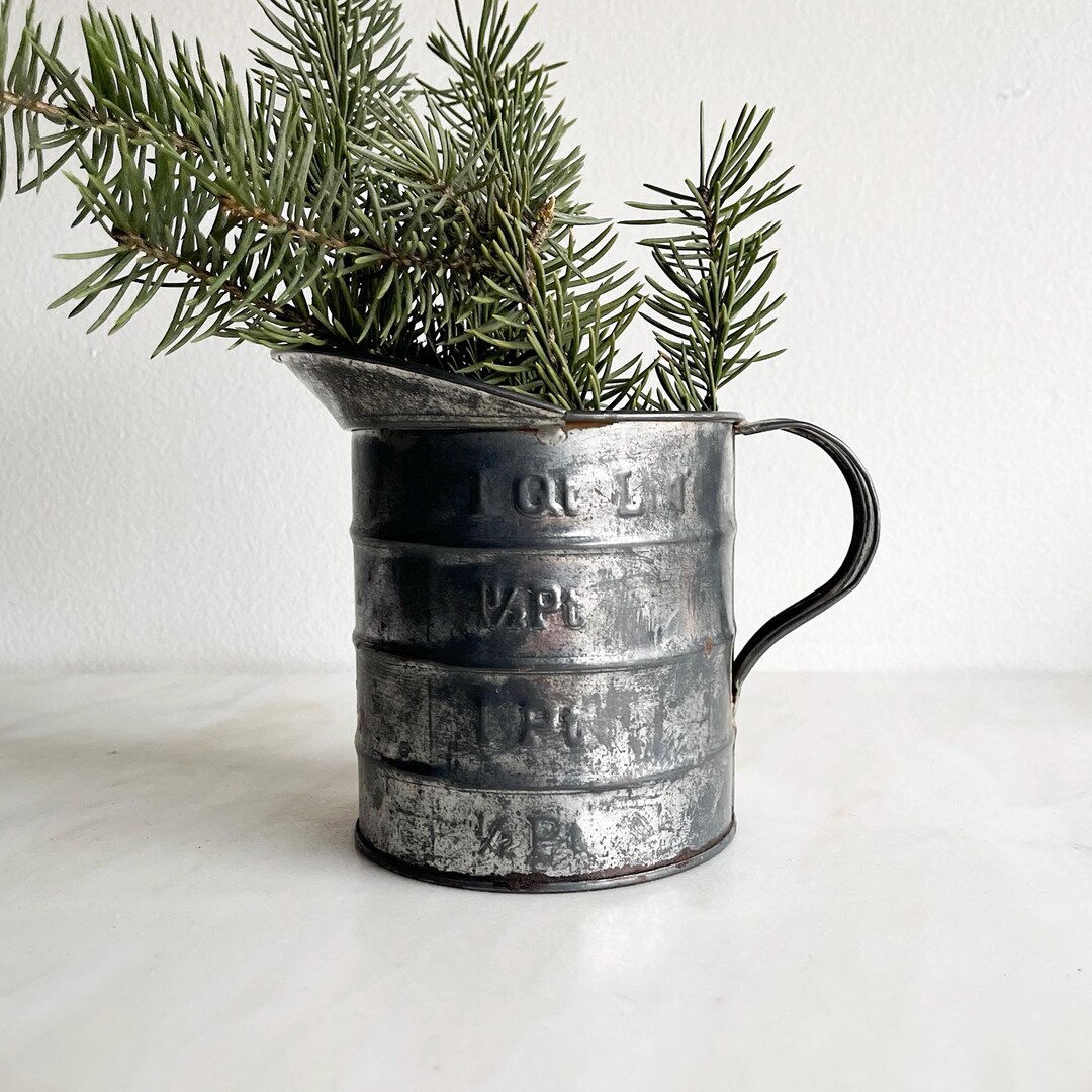 Quart Pint Galvanized Metal Liquid Measuring Cup Tin Rustic Farmhouse ...
