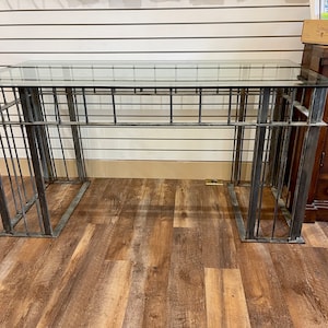 Antique Tiger Cage Desk Table Glass Top Industrial Iron | Traveling ...