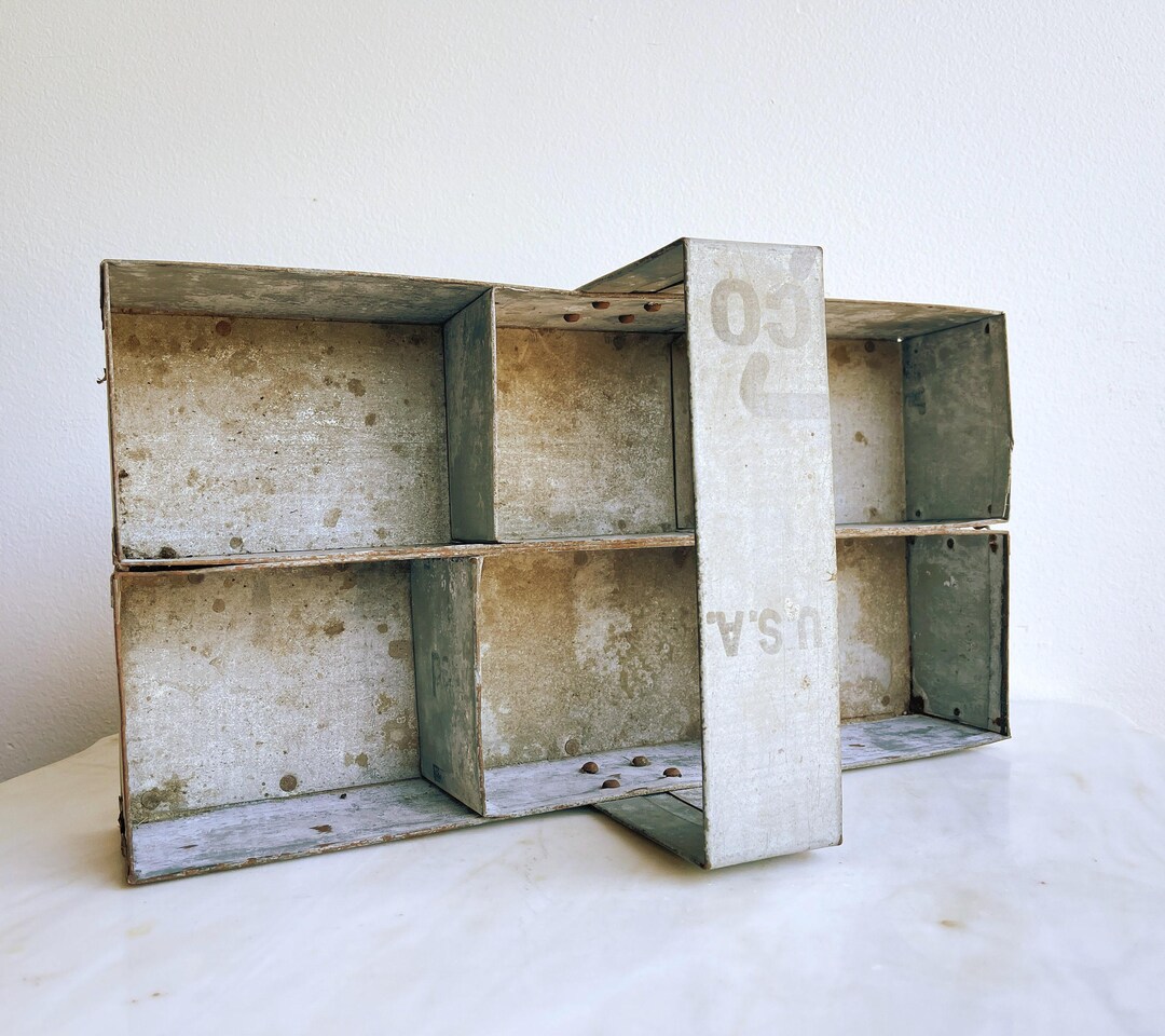 Large Divided Metal Tool Tray With Handle Galvanized Tote Artist Supply ...