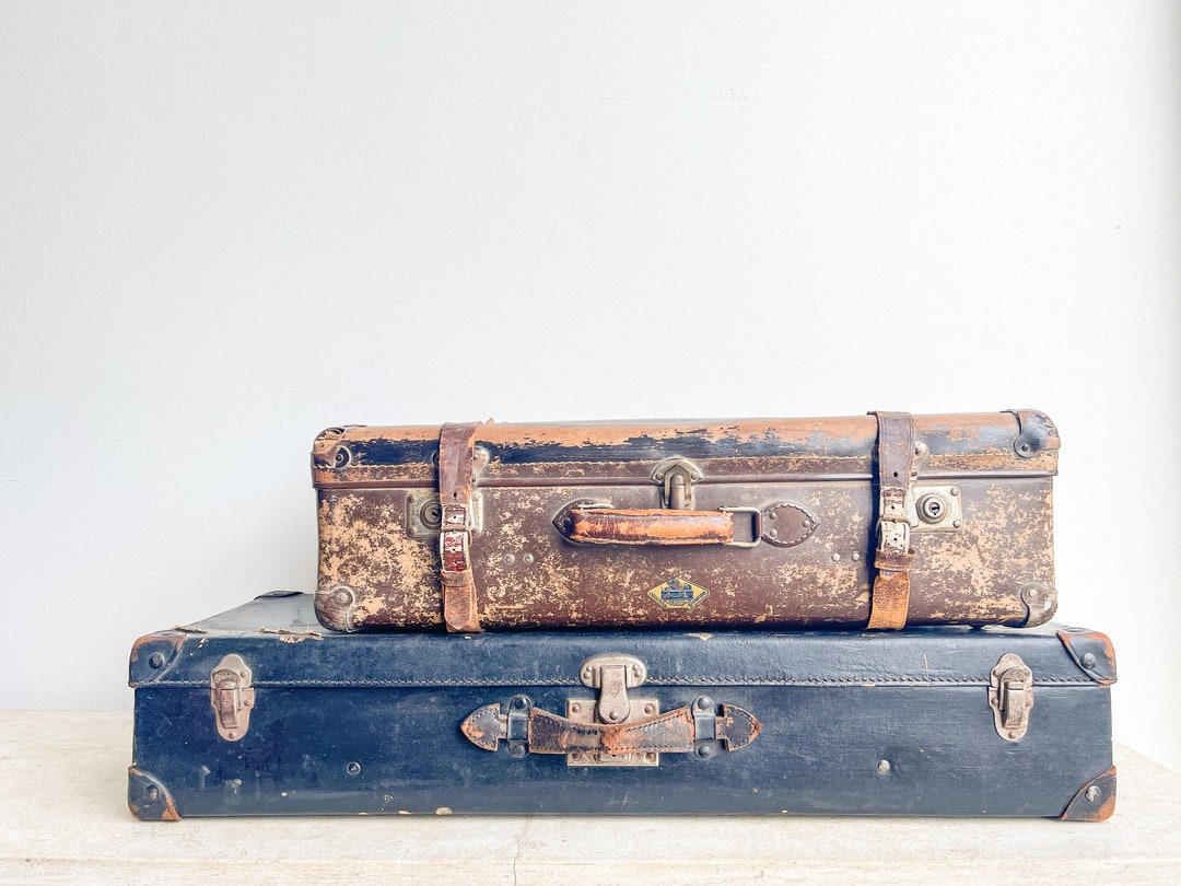 Vintage Black Suitcase: Rustic Industrial Soft Sided Trunk, Storage ...
