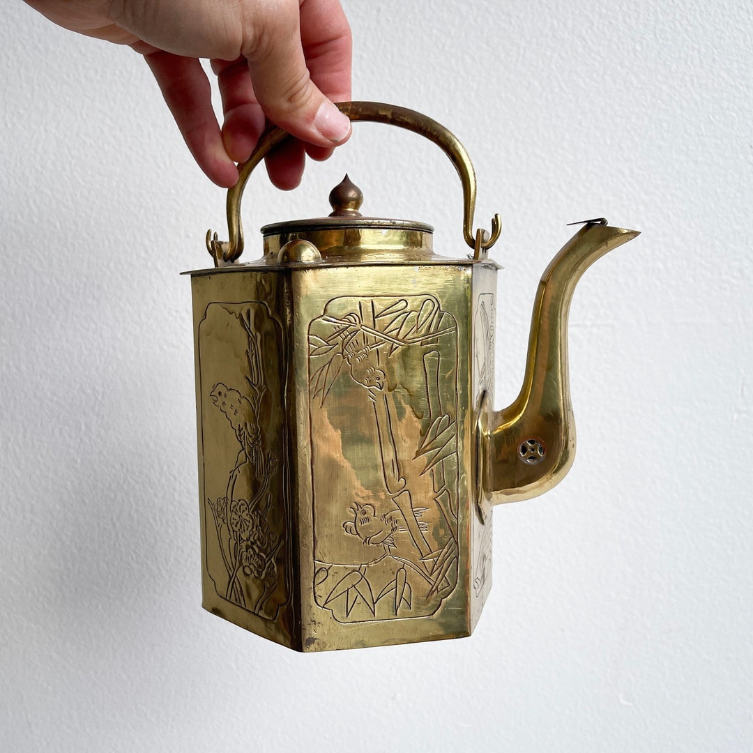 Vintage Brass Teapot With Insert Tea Steeper Carved Brass Kettle Pot ...