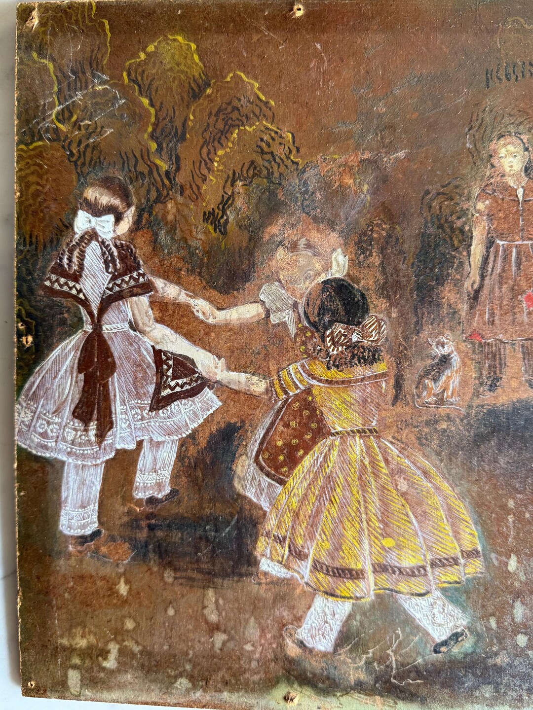 Vintage Art Girls Dancing Folk Art Dresses Aprons European 9x11 Artwork Girls Room Dance Art ...