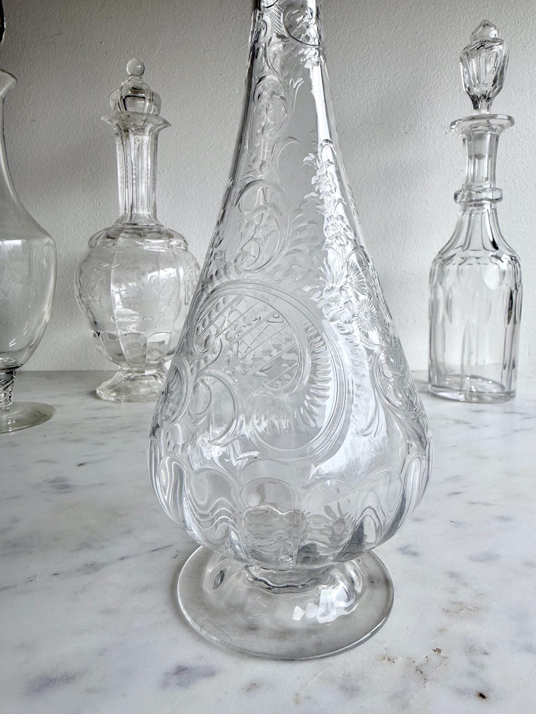 Antique Decanter Victorian Crystal Etched Glass Floral Decanter Cut ...