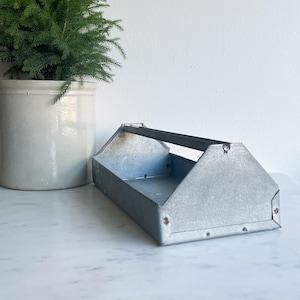 Vintage Metal Tool Tote Tray Galvanized Tool Tray Caddy Open Tool Box ...