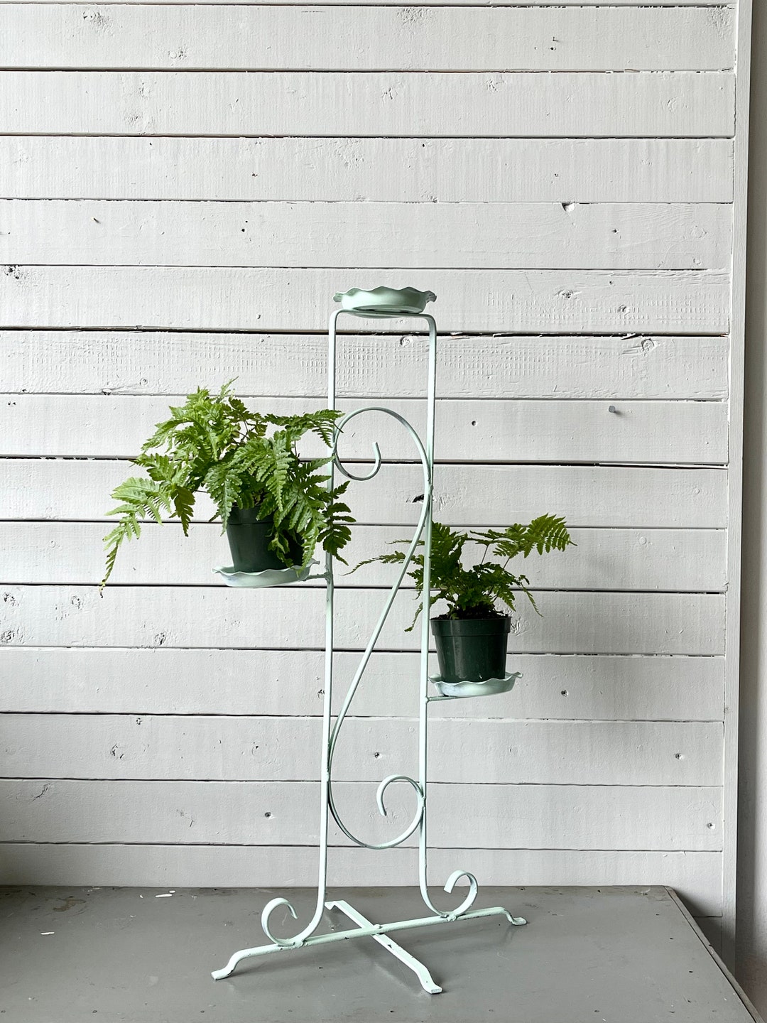 3 Arm Metal Plant Stand Sea Foam Green Blue Turquoise Plant Stand ...