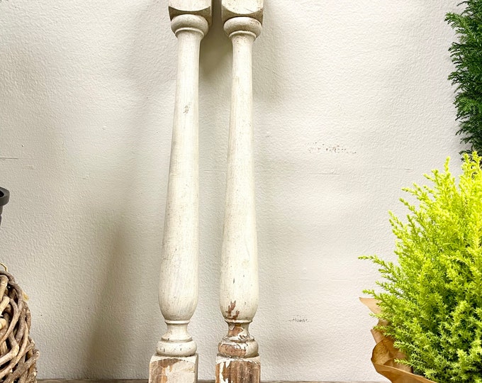 Set of 2 Antique White Shabby Chic Chippy Wood Spindles | Architectural ...