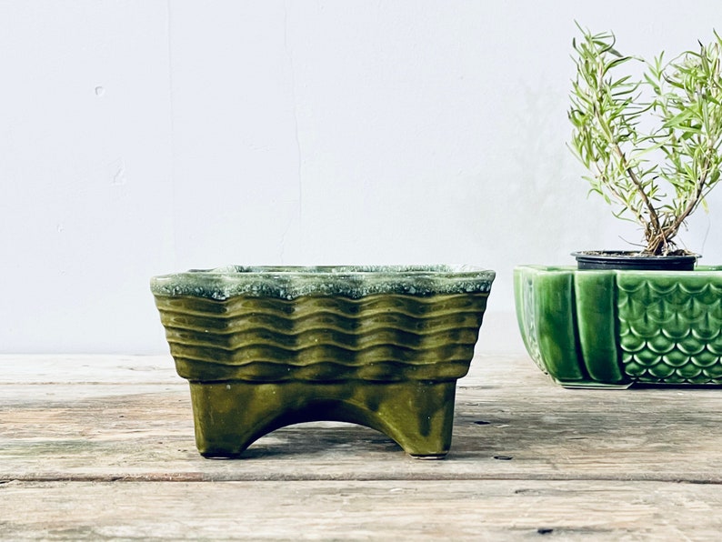 Olive Green Wavy Rectangular Planter Houseplant Pot Square - Etsy