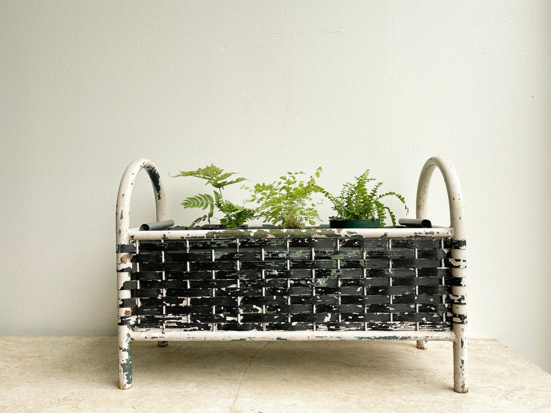 Long Metal Box Planter Chippy White Metal Basket Galvanized Insert ...