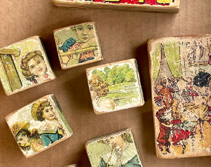 Antique Victorian Lithograph ABC Story Wood Blocks Children’s Puzzle ...
