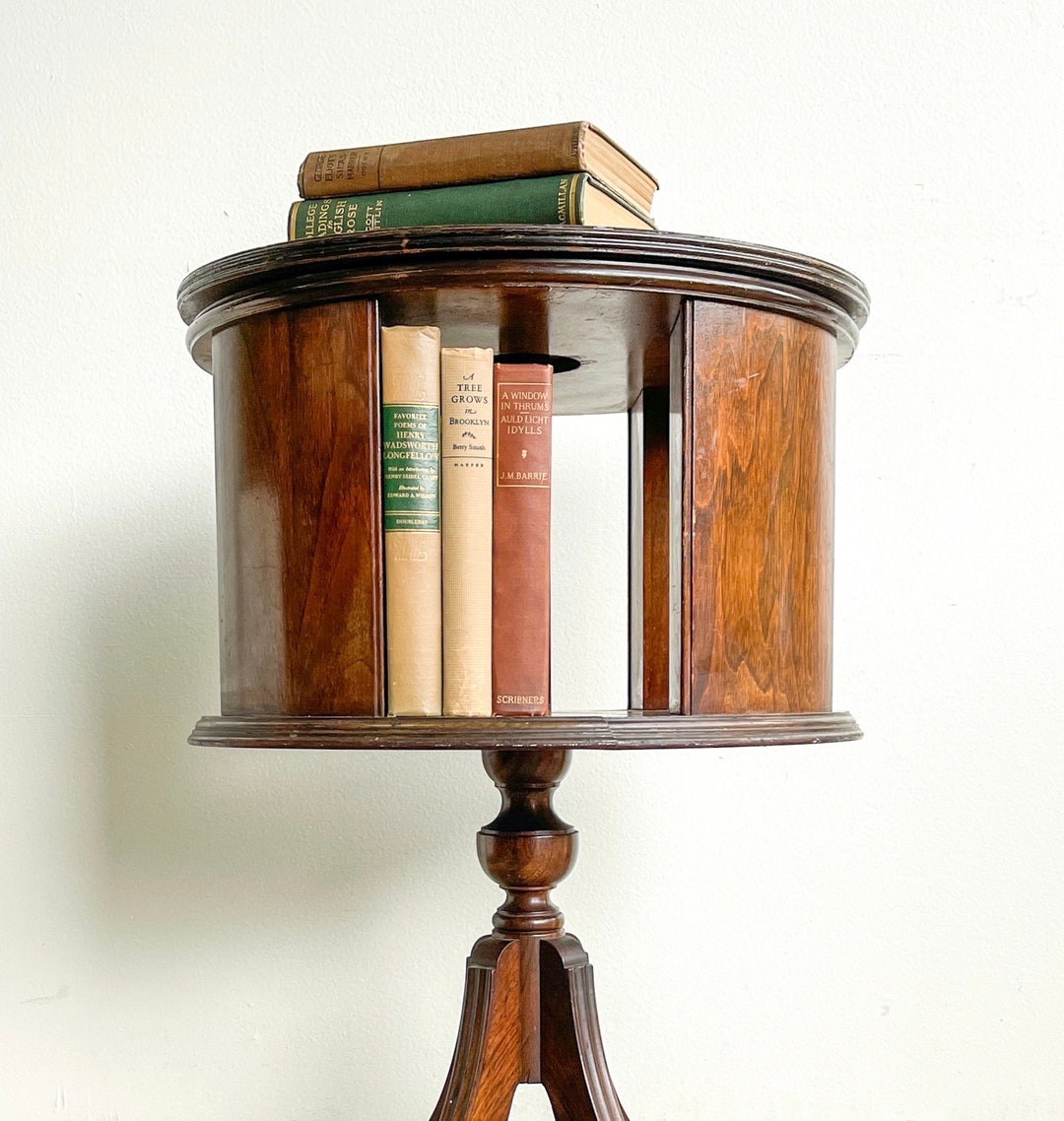 Antique Revolving Library Table Pedestal Brass Claw Feet Drum Table ...