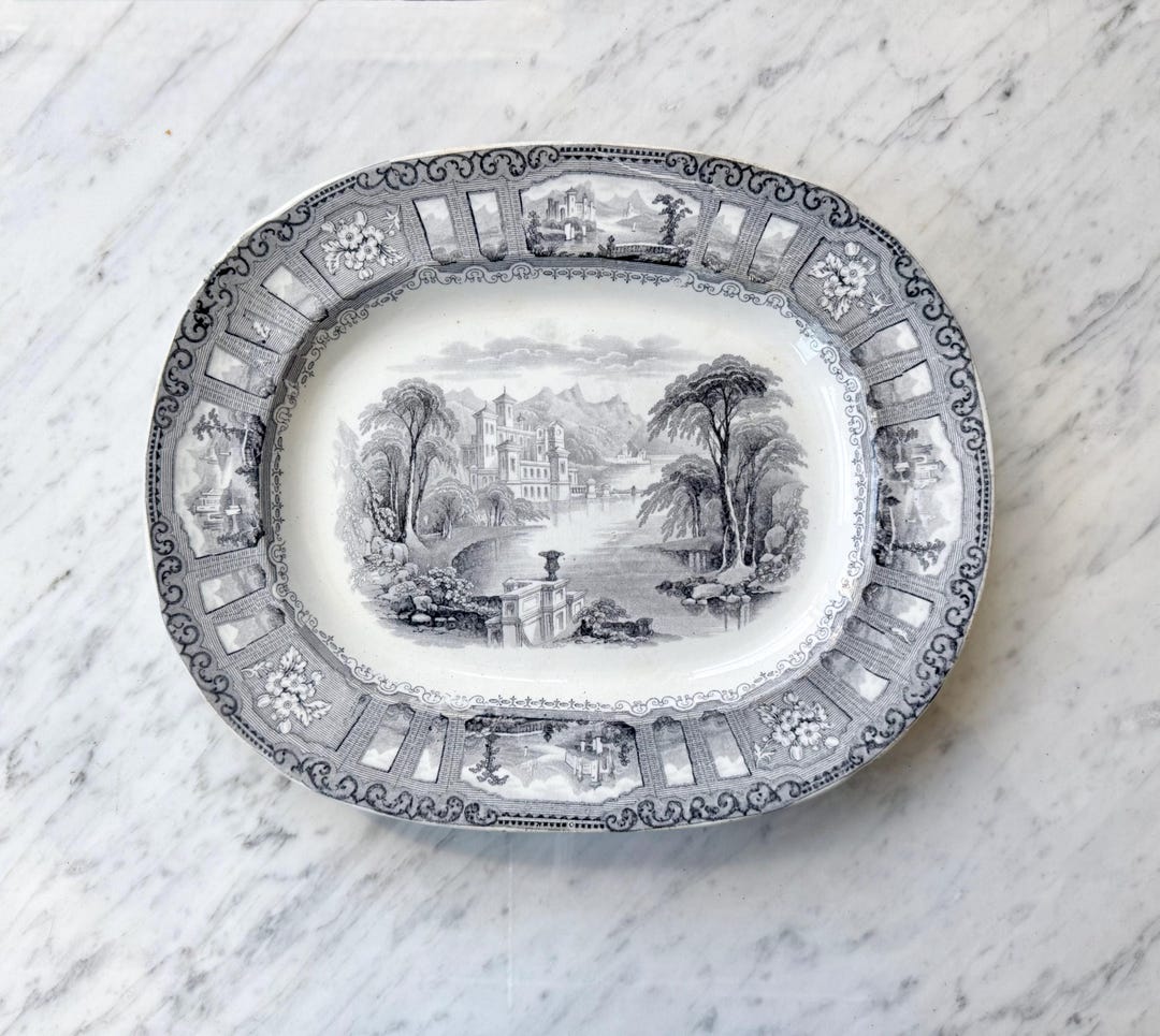 1800s Transferware Platter Thomas Fell & Co English Stoneware Castel ...