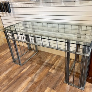 Antique Tiger Cage Desk Table Glass Top Industrial Iron | Traveling ...