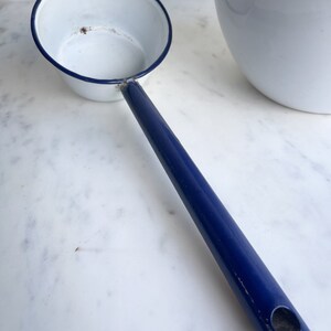 Vintage Enamel Ladle White and Blue Metal Ladle French Farmhouse Modern ...