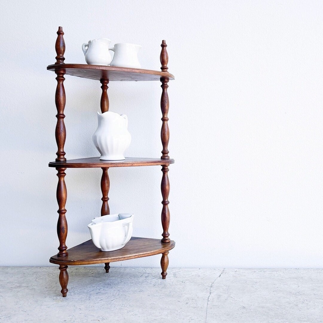 Vintage Wood Corner Hanging Spindle Shelf Small Wood Wall Shelf ...
