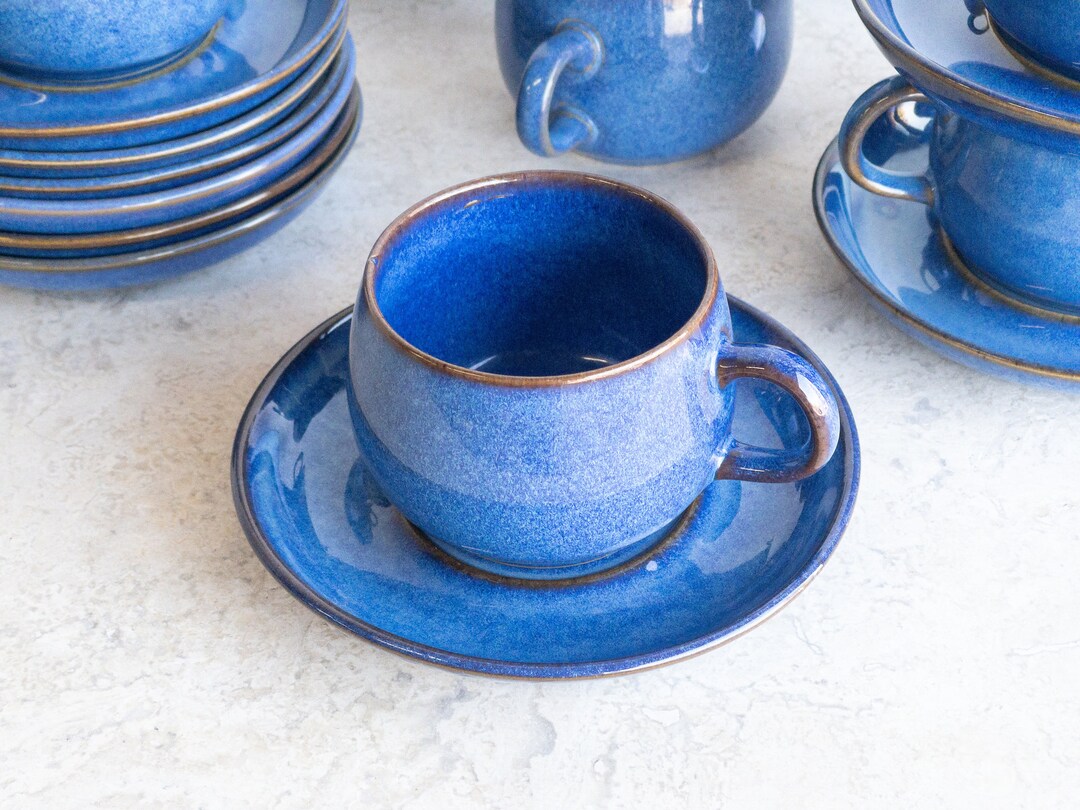 Denby Rams Head Blue Cup and Saucer Set Made in England Blue Stoneware ...