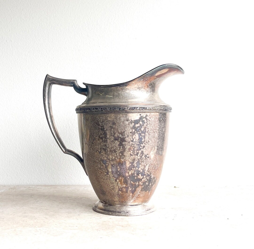 Vintage Silver Water Pitcher Arbor WM A Rogers 7897 Tarnished Shabby ...