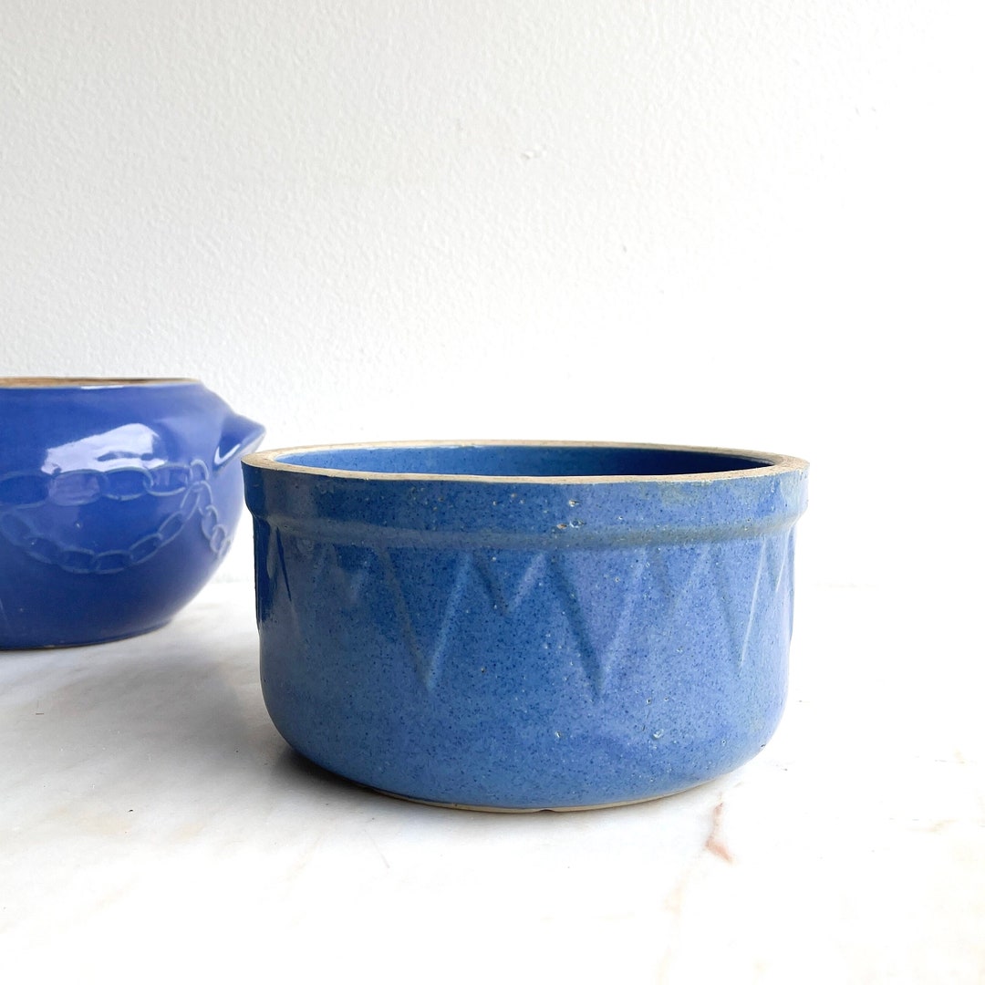 Vintage Cobalt Blue Stoneware Crock Bowl Whitehall Sawtooth White Hall ...