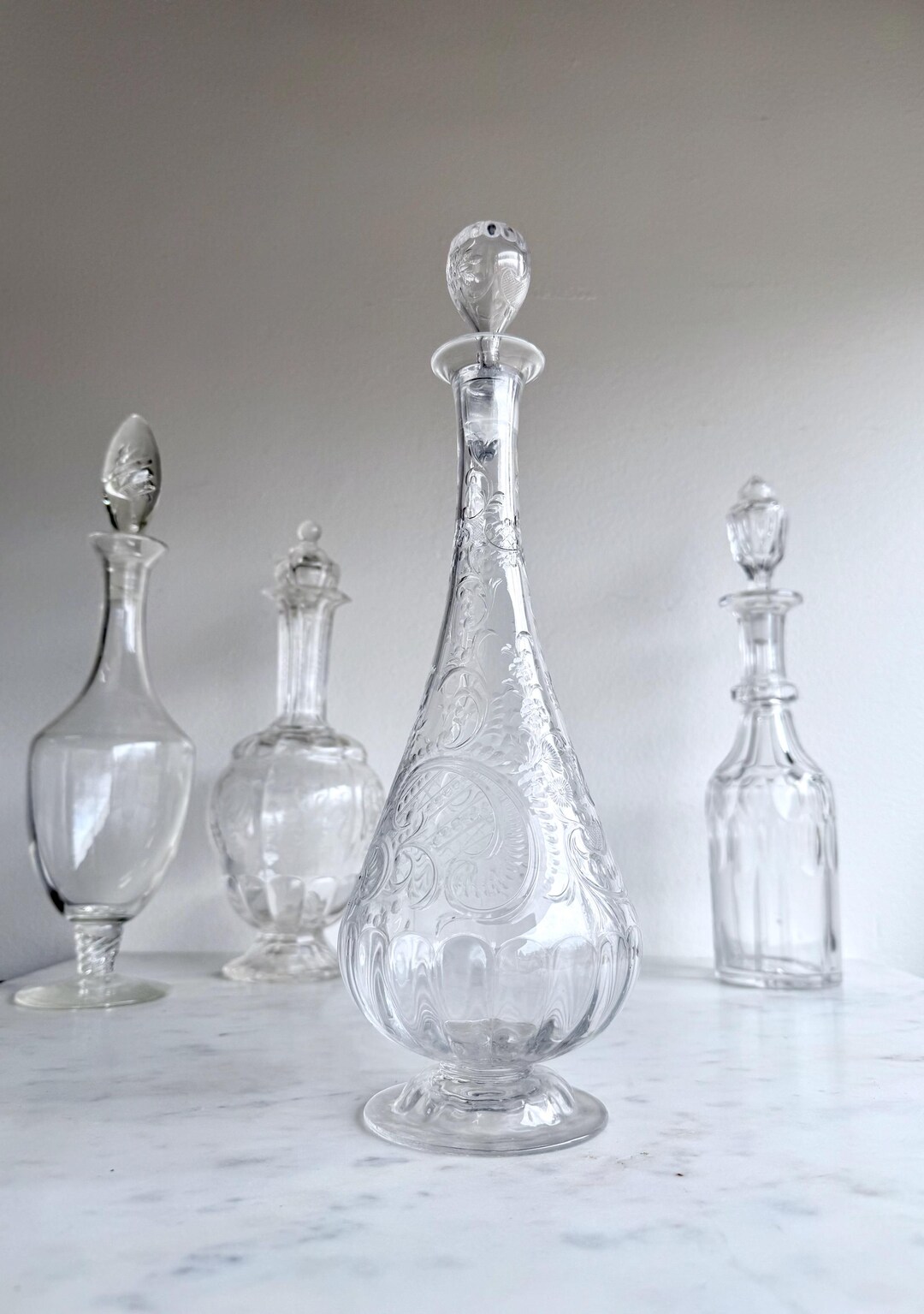 Antique Decanter Victorian Crystal Etched Glass Floral Decanter Cut ...