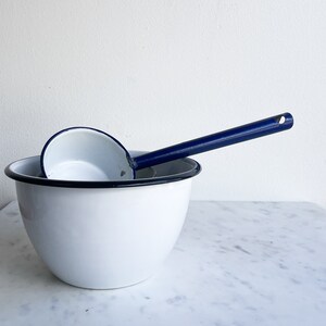 Vintage Enamel Ladle White and Blue Metal Ladle French Farmhouse Modern ...