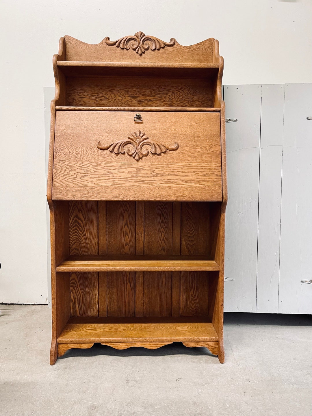 Larkin Style Secretary Desk Bookshelf Cabinet Narrow Entryway Piece ...