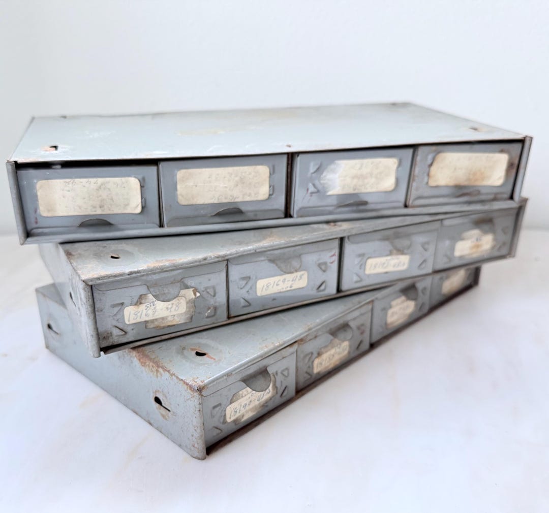 Vintage Metal Four Drawer Storage Industrial Container Rustic Metal ...