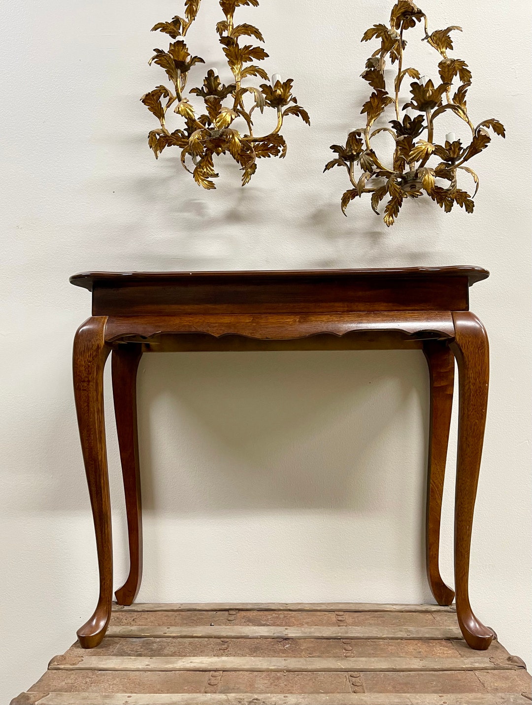 Vintage Entryway Table Demilune Table Wood Table Queen Anne - Etsy