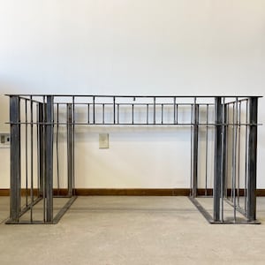 Antique Tiger Cage Desk Table Glass Top Industrial Iron | Traveling ...