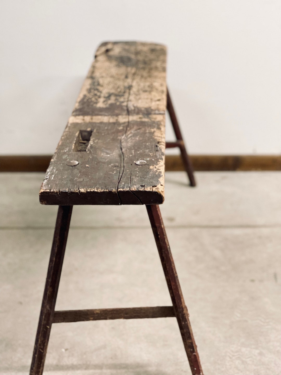 Small Rustic Wood Bench Antique Wood Bench Mortise and Tenon 1800s ...