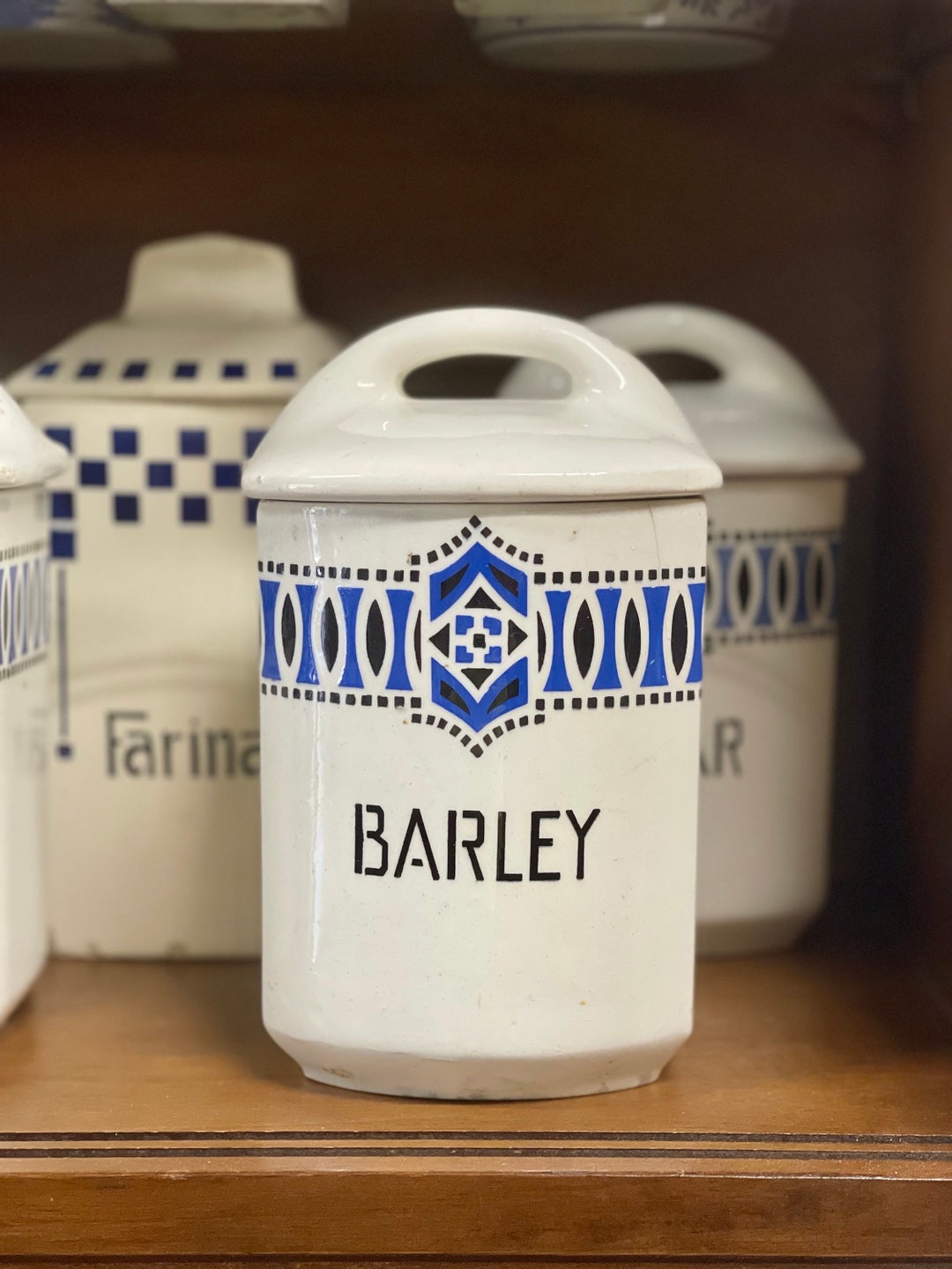 Antique Blue Stencil BARLEY German Dutch Ceramic Canisters - Etsy