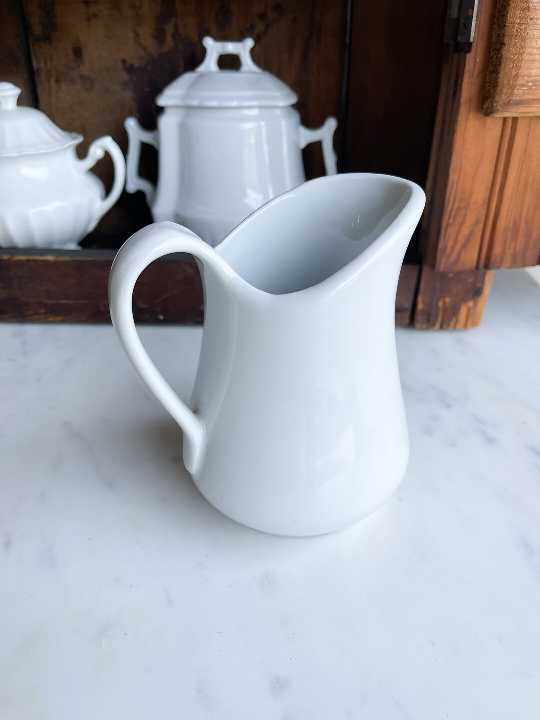 White Ironstone Cream Pitcher Antique Creamer Vintage Stoneware Pitcher ...