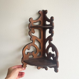 Small Carved Wooden Corner Shelf Scrolly Dark Wood Shelving Kitchen ...