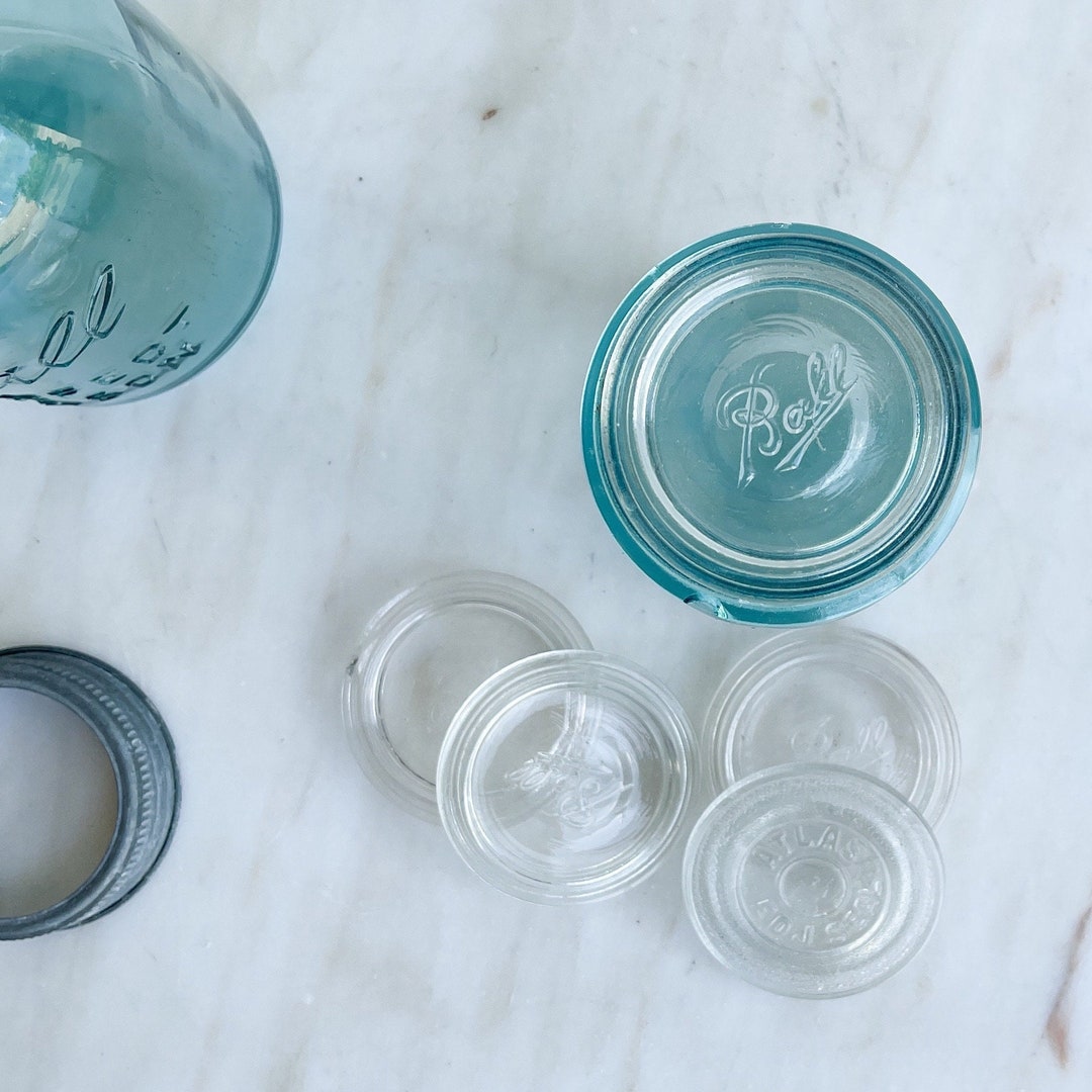 Clear Glass Mason Jar Flat Insert Screw Lid Cap Clear Glass Ball Mason ...