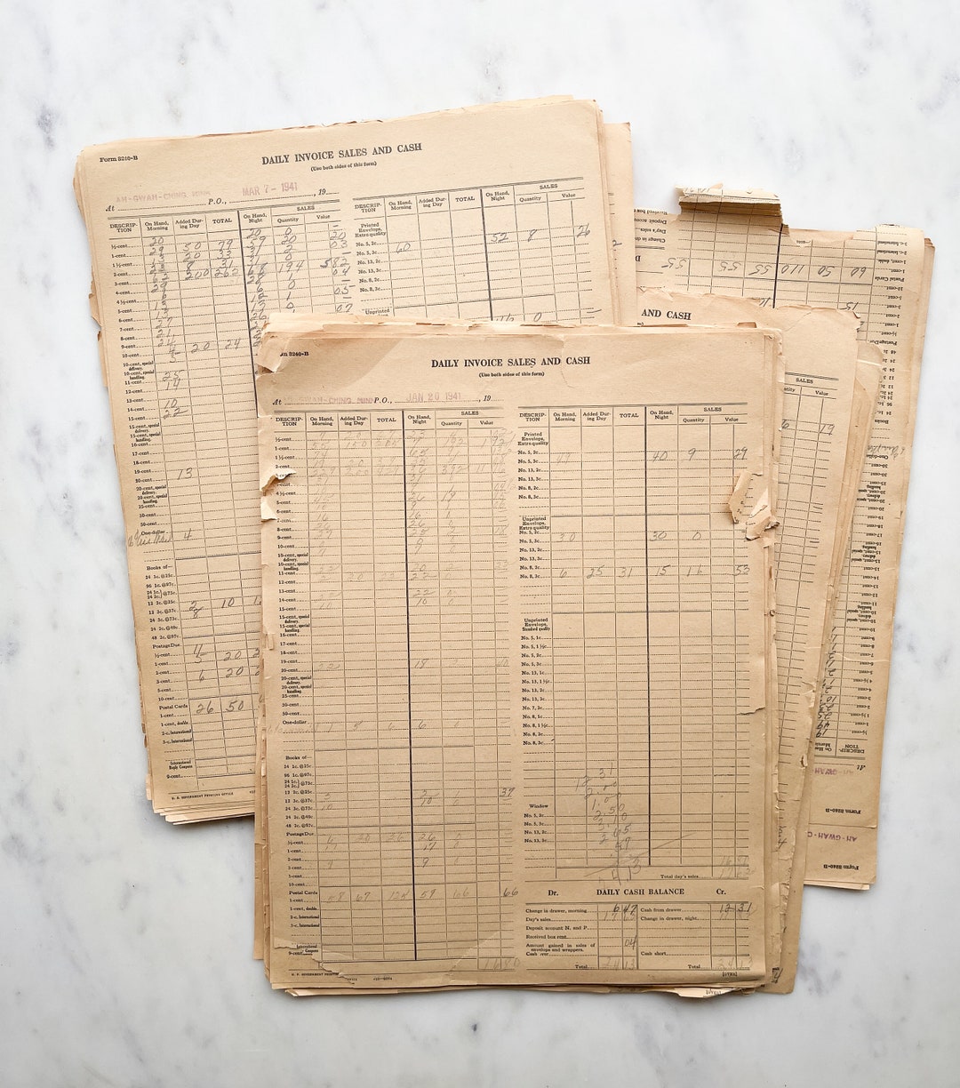Antique Ledger Sheets Lot of 50 1941 Vintage Papers Vintage Ephemera ...