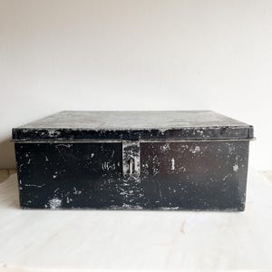 Vintage Large Metal Box Cash Deposit Box Galvanized Steel Black Heavy ...
