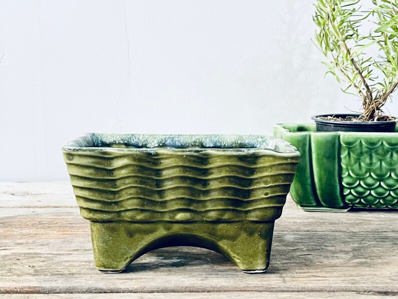 Olive Green Wavy Rectangular Planter Houseplant Pot Square - Etsy