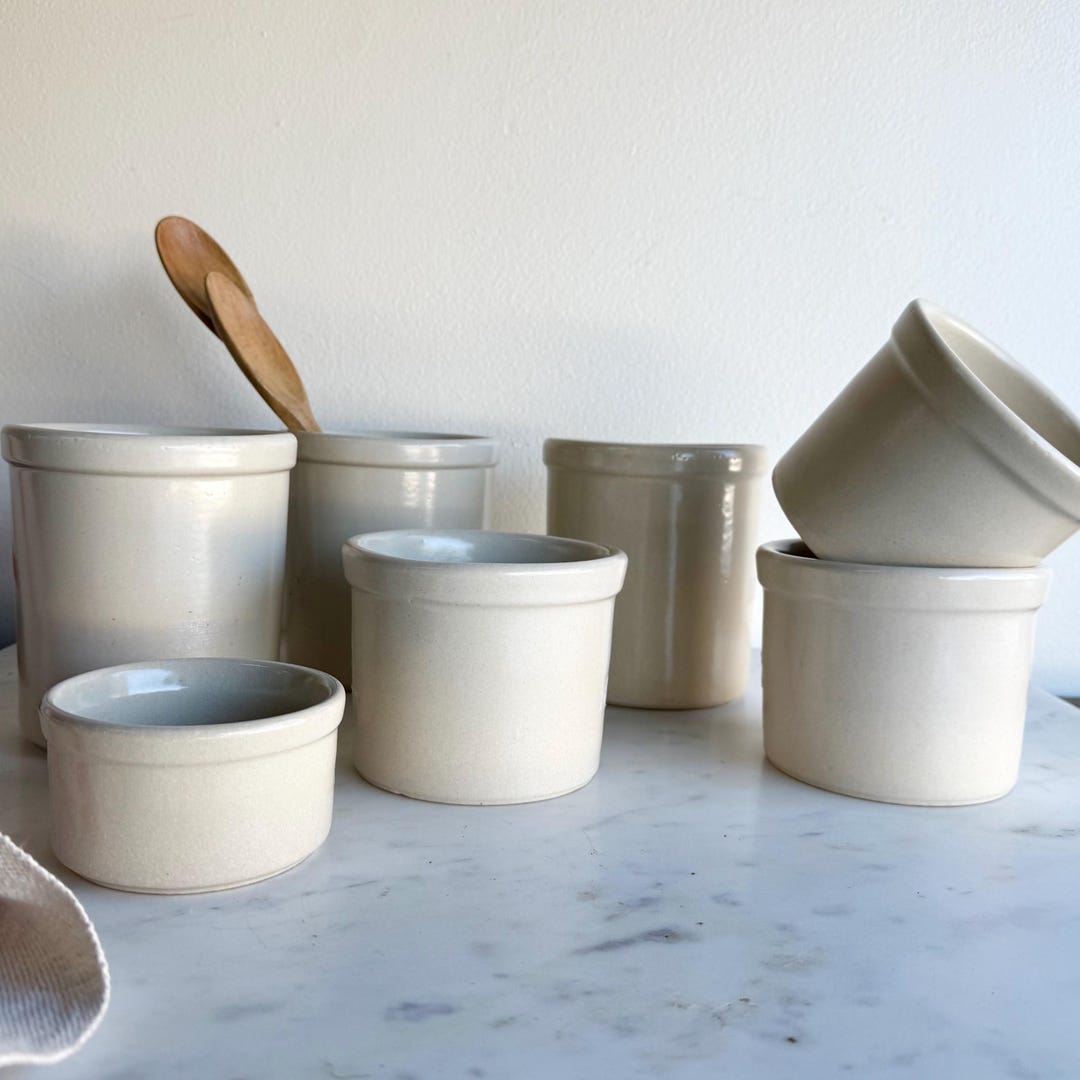 Antique Crock Beige Stoneware Crock Pottery Farmhouse Kitchen Utensil ...