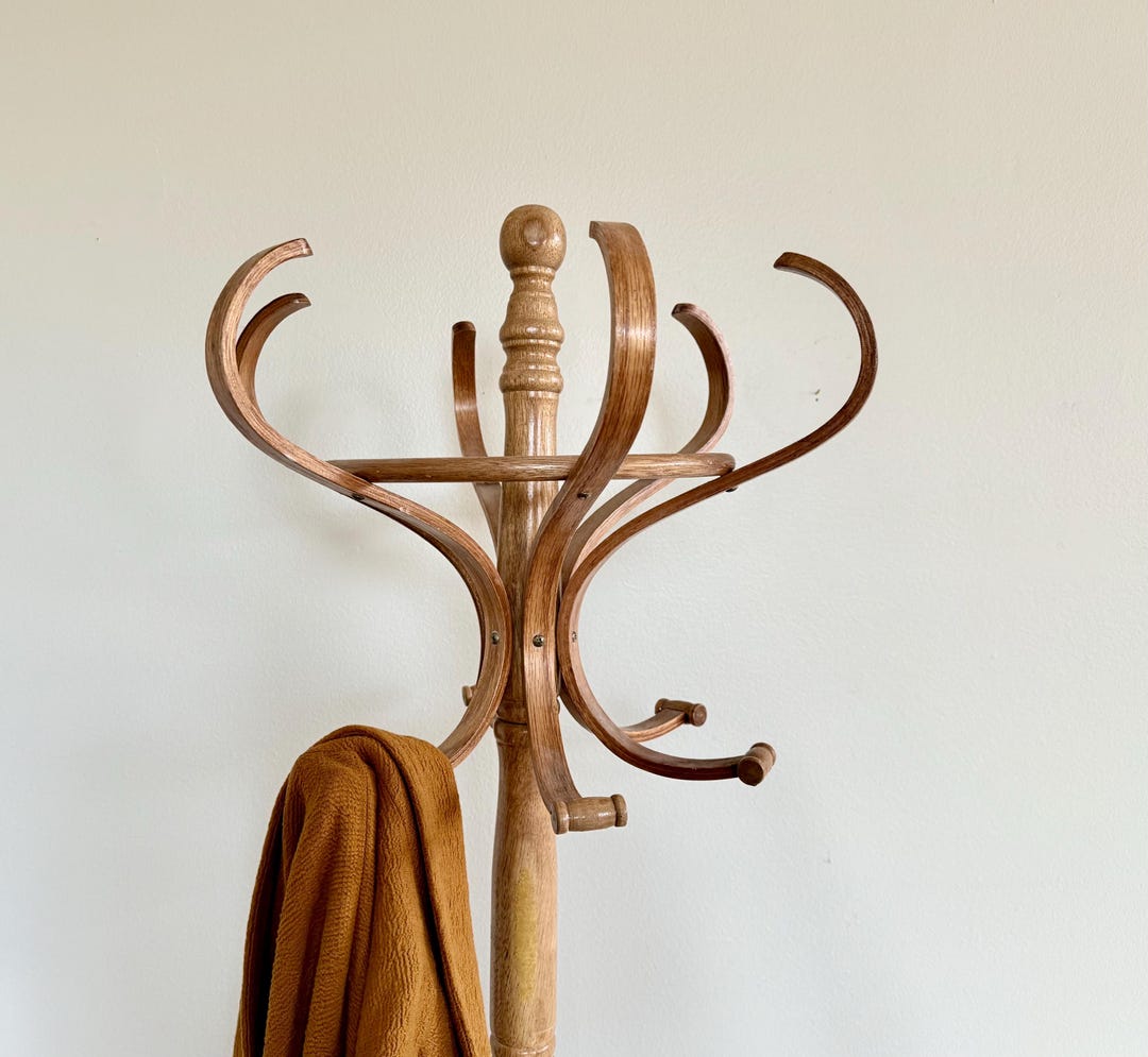 Vintage Thonet Style Bentwood Standing Coat Rack Twisted Wooden Spindle ...