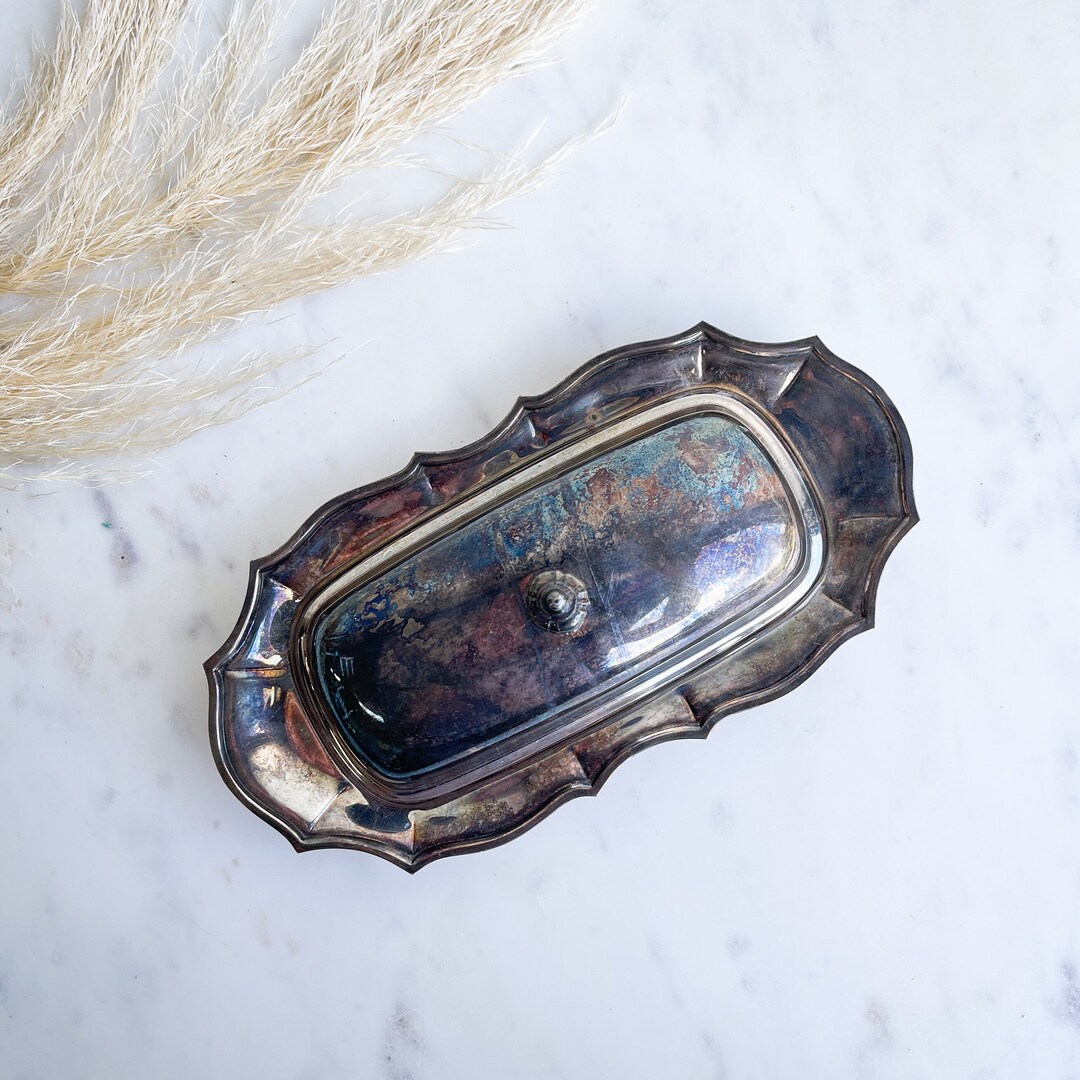 Vintage Silver Ornate Butter Dish With Glass Insert Scalloped Scrolled ...