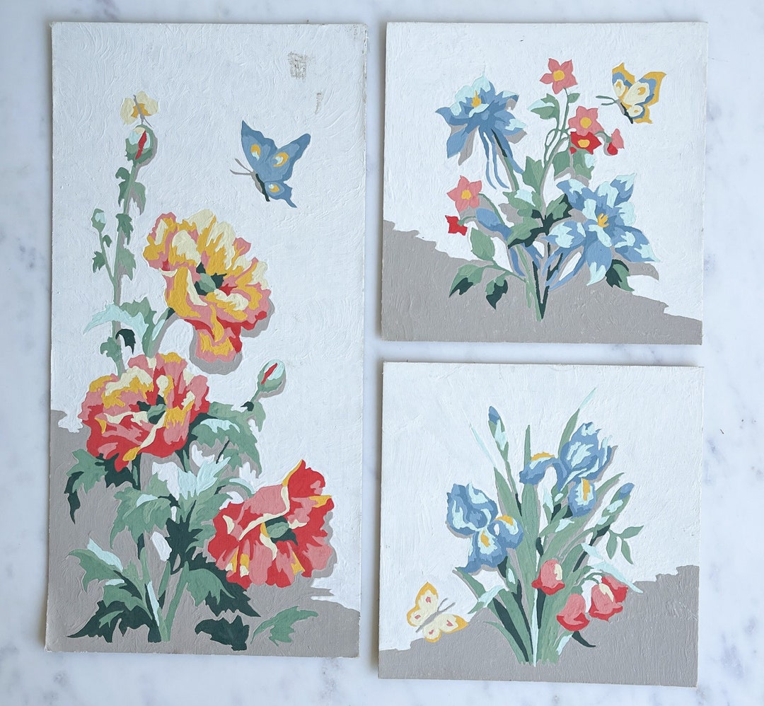 Vintage Paint by Number Painting Set of 3 Floral Paint by Number ...