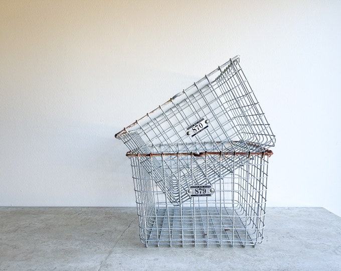 Vintage Metal Locker Basket Single Square Locker Basket Numbered ...