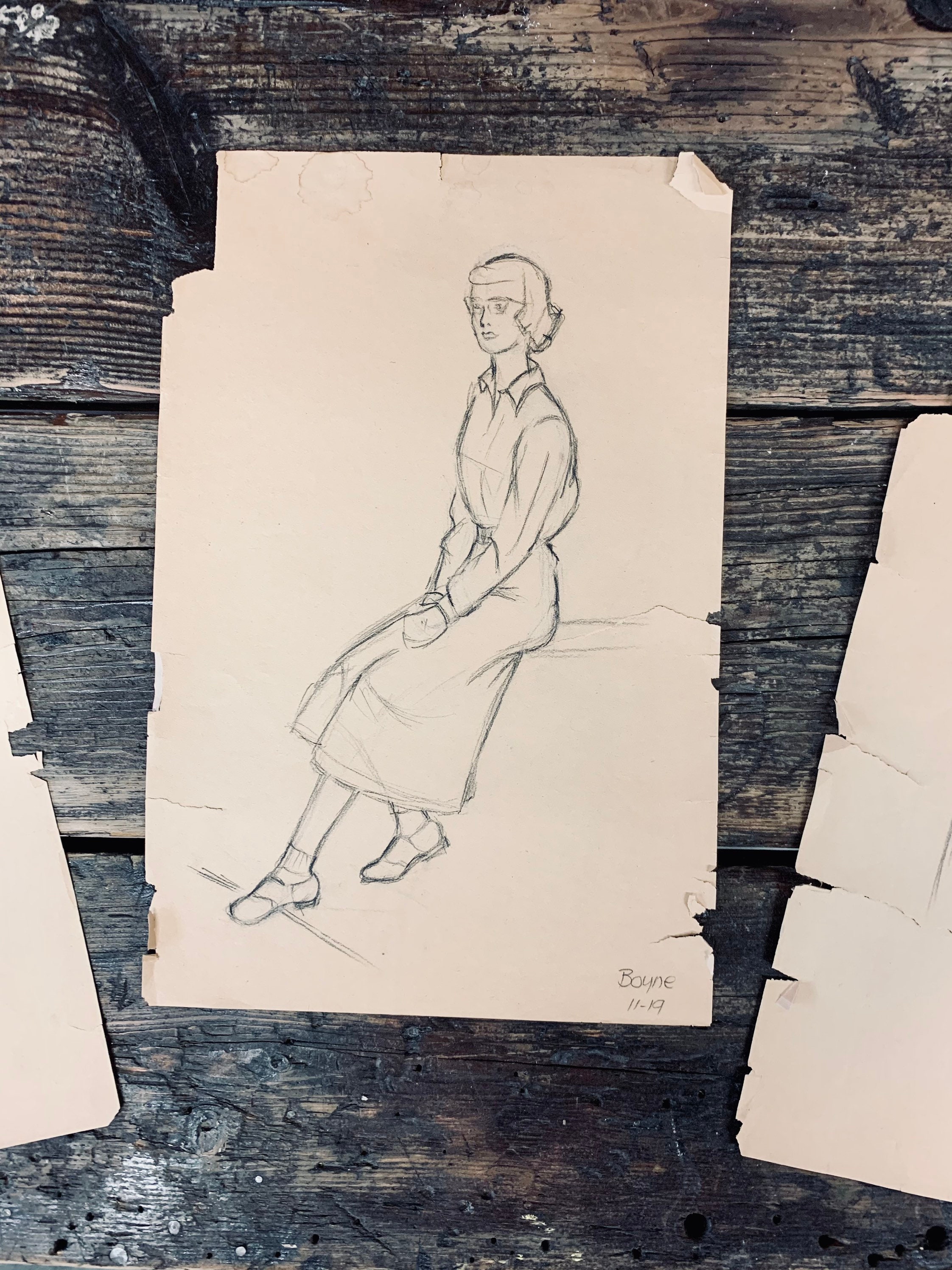 Vintage Pencil Drawings Female Form Lot of 4 Woman Drawing | Etsy