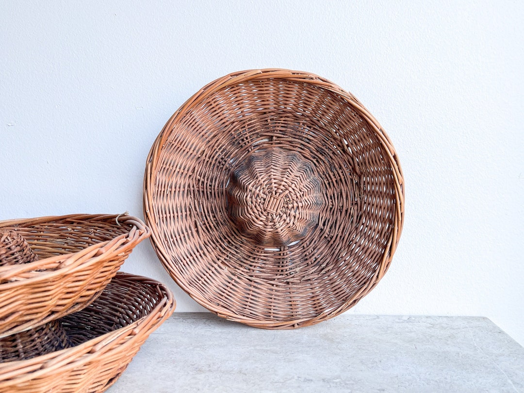 Antique French Bread Basket Wicker Round Baguette Basket French Country ...