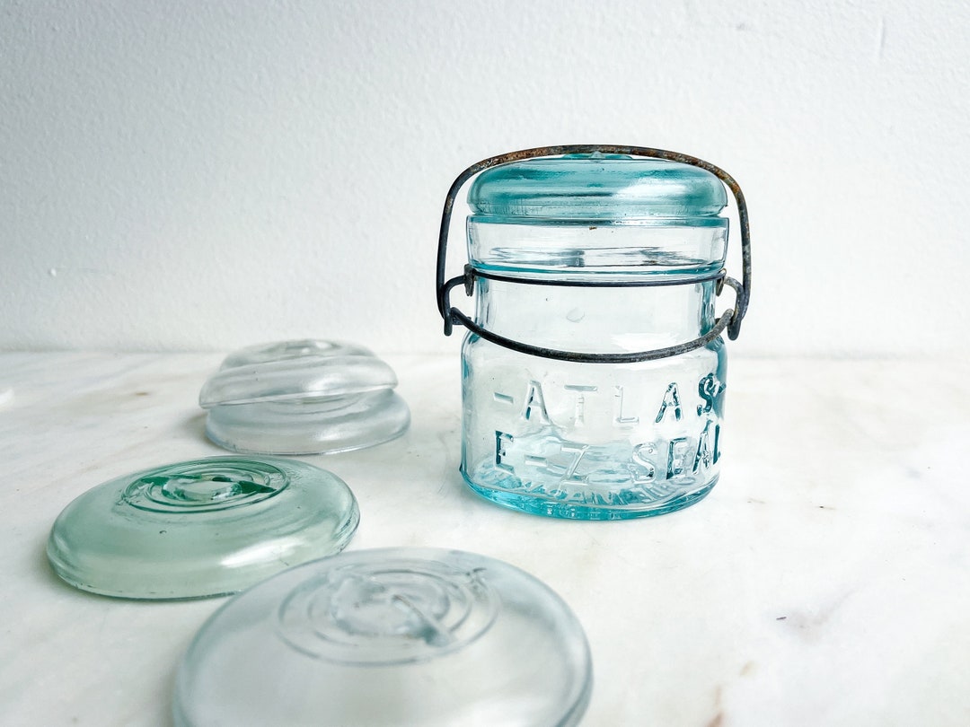 Curved Glass Mason Jar Lid With Wire Top Cap Blue Ball Jar Clear Glass ...