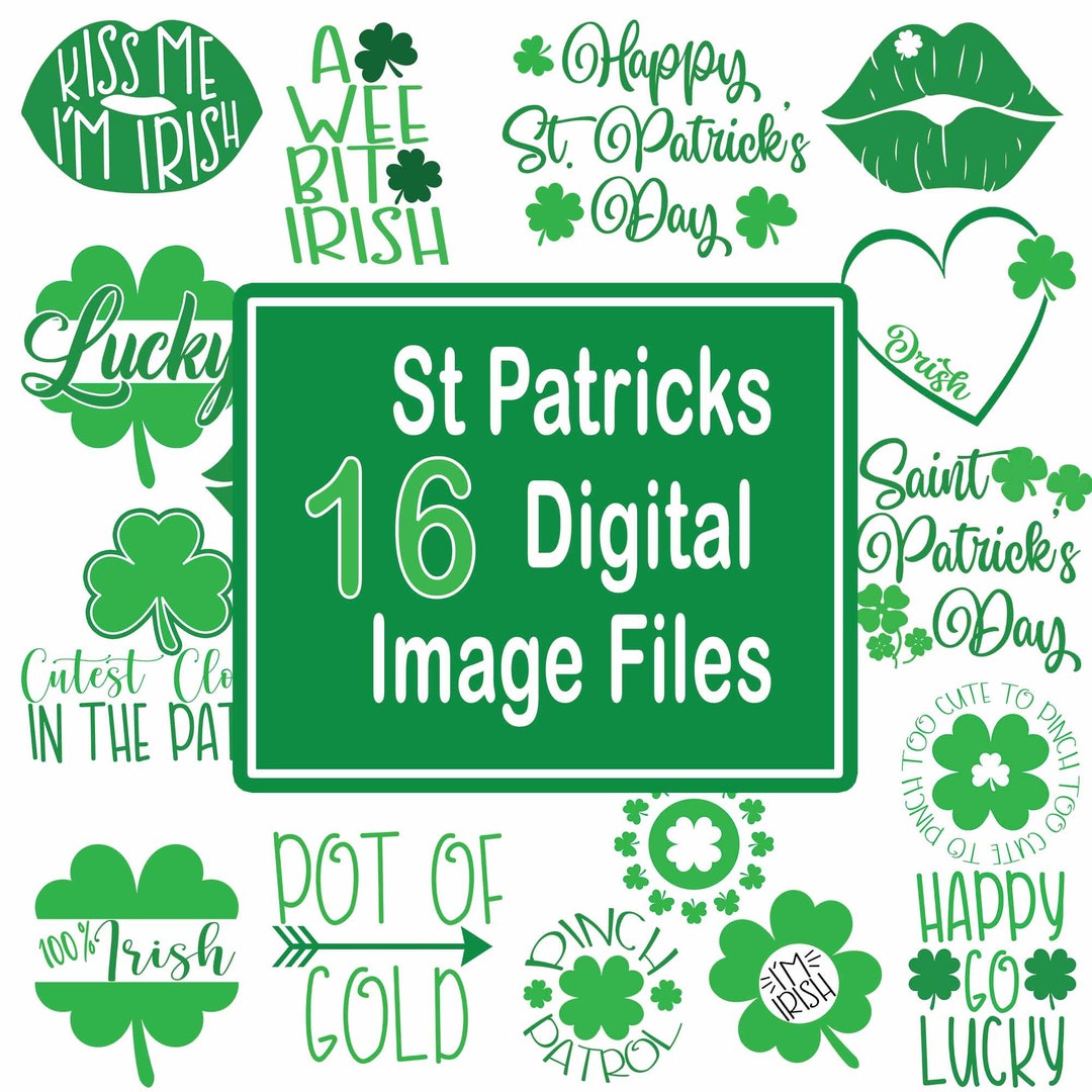 16x St Patricks Day Image Bundle Kid Safe Irish PNG Clipart Shamrocks ...