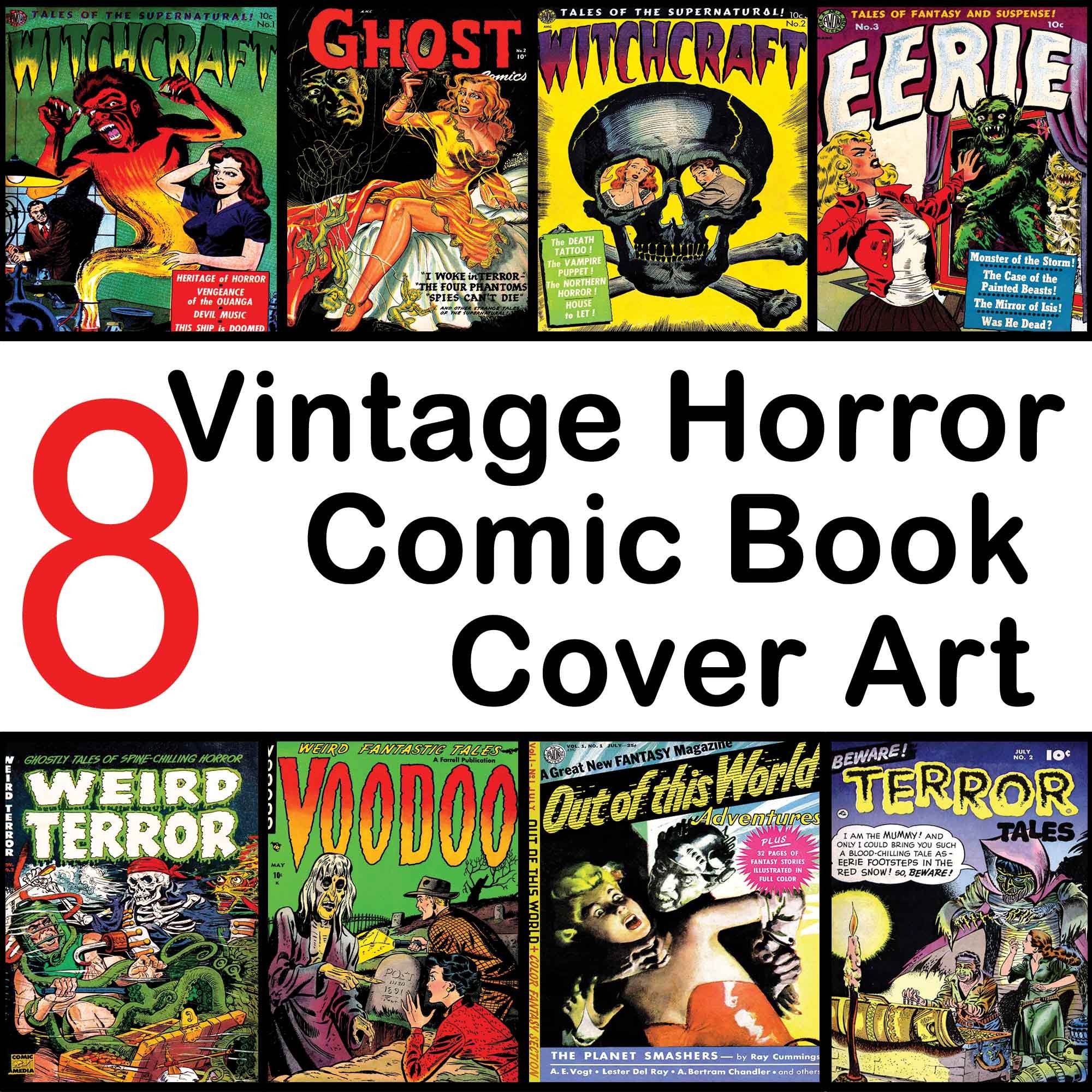 8 Vintage Horror Comic Book Cover Art Download Eerie Ghost Graphics ...