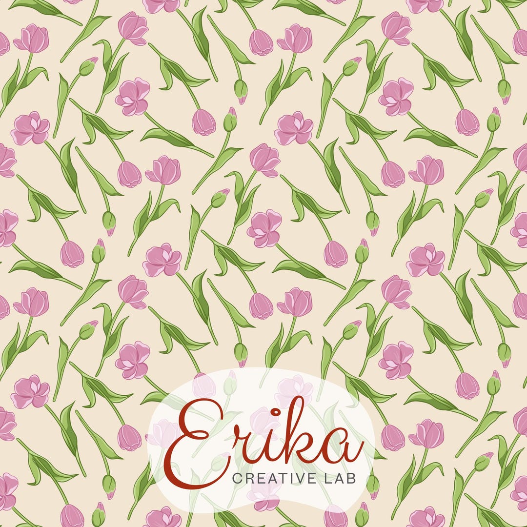 Pink Tulip Floral Seamless Pattern, Spring Botanical Repeat Design ...