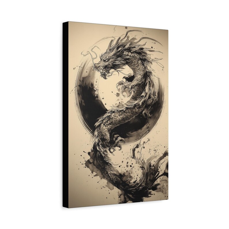 Japanese Dragon Canvas Art | Sumi-e Ink Print | Enso Zen Wall Decor ...