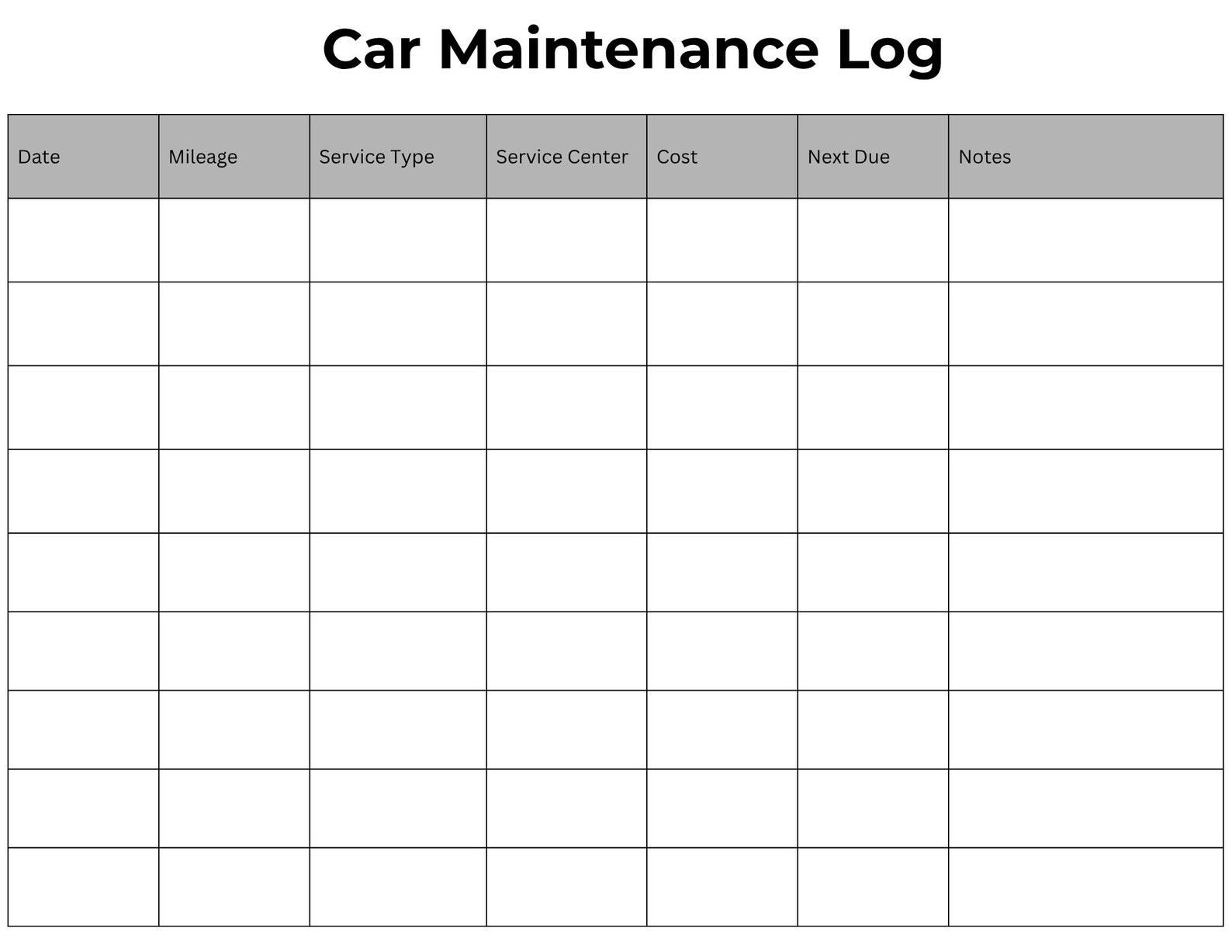Car Maintenance Log Printable – 5 Color Bundle | Vehicle Service ...